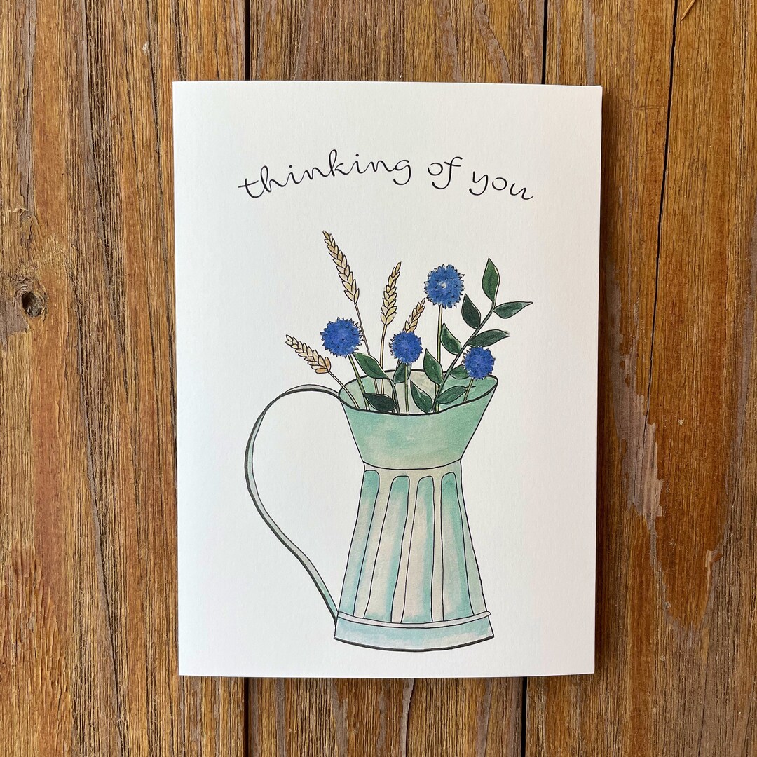 Thinking of You Handmade Watercolor Card, Arrangement in Antique Blue ...
