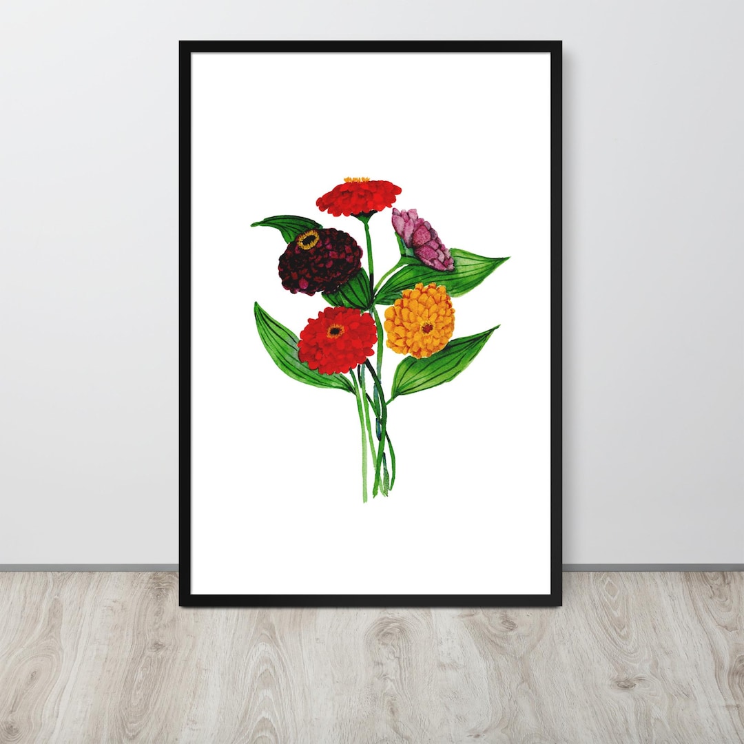 Watercolor Zinnia Flowers Art Print - Framed, Unframed, or Canvas ...