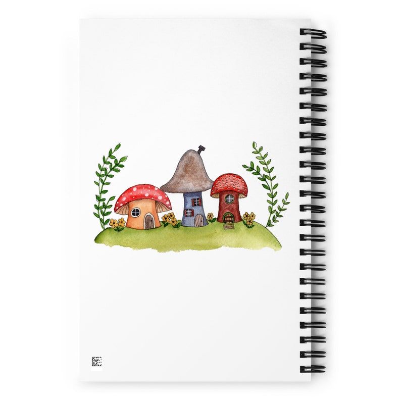 Whimsical Mushroom Village Watercolor Spiral Notebook - Dot Grid Pages ...