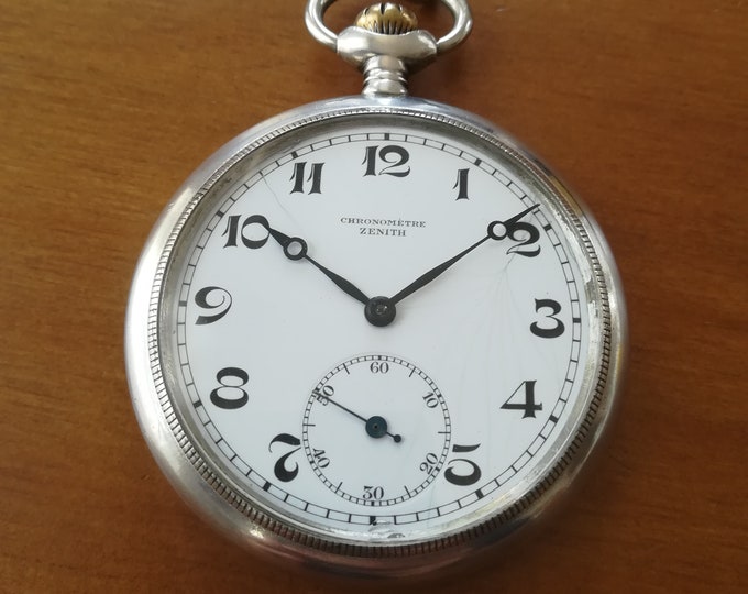 Silver ZENITH Chonomètre Vintage Pocket Watch, 1922, 48.5 Mm, Working ...
