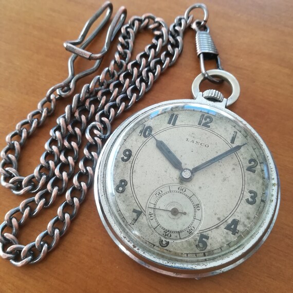 1930s LANCO vintage pocket watch, military style, 48 … - Gem