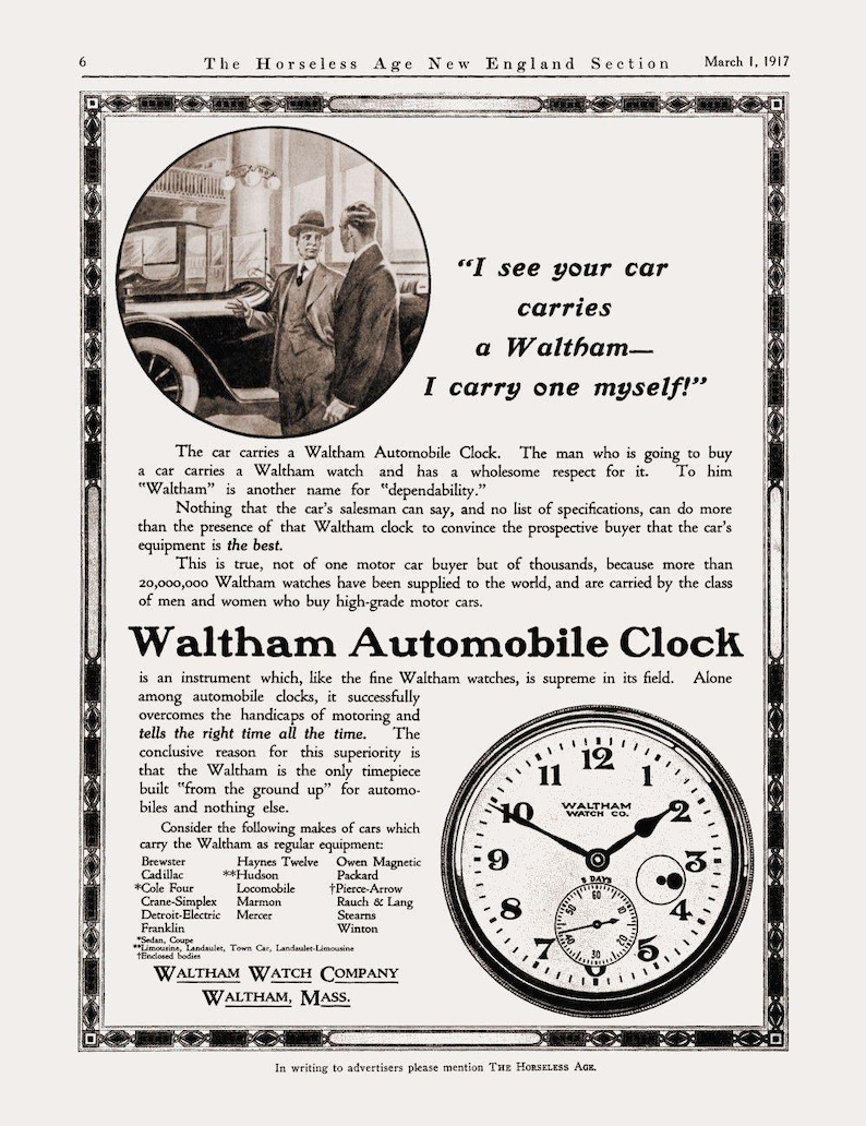 WALTHAM 8 Days Vintage Clock/watch, Usa-made in 1920, 71 Mm, Working ...