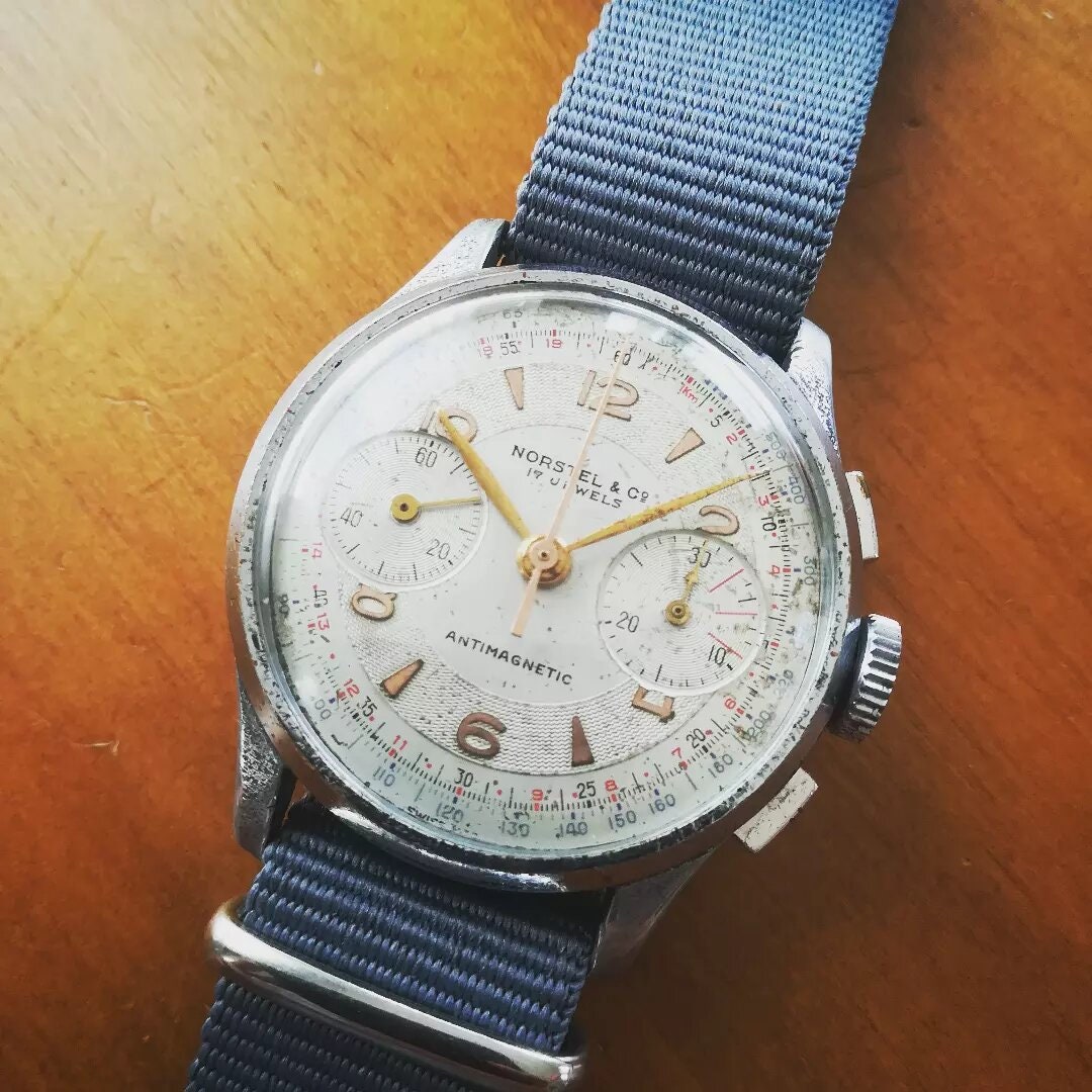 NORSTEL Landeron 48 Vintage Chronograph Watch, 1940s, 34 Mm, Working ...