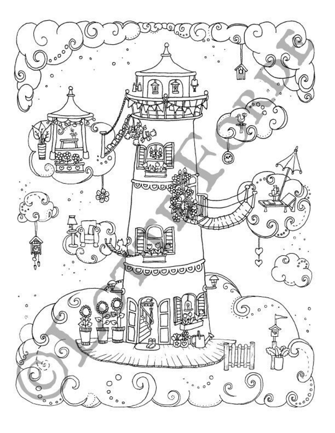 Lotte Forde Color the Sky Coloring Book Page 77 - Cloud Balconies - PDF ...