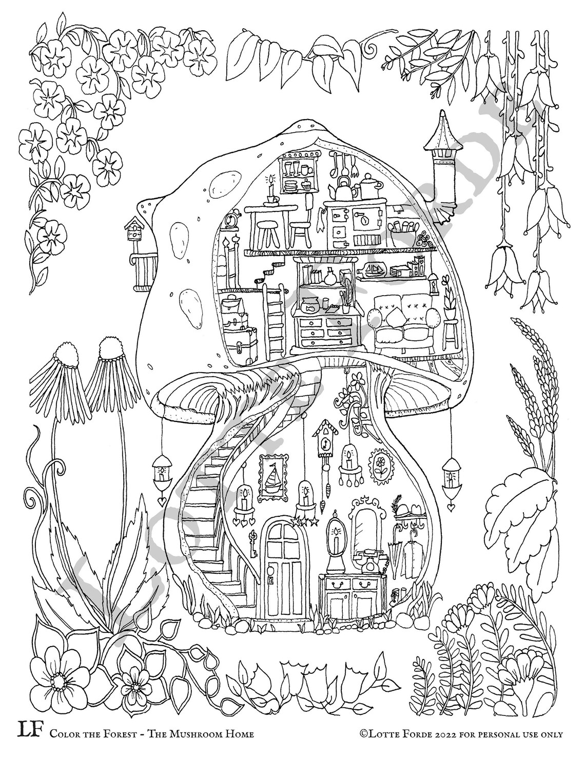 Lotte Forde Color the Forest Coloring Book Page 43 the Mushroom Home ...