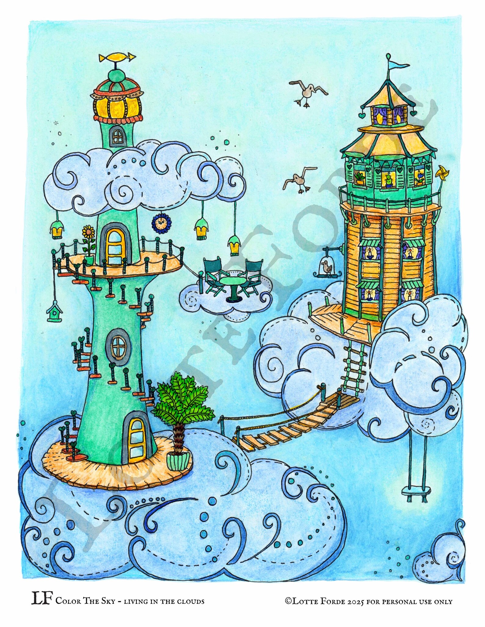 Lotte Forde Color the Sky Coloring Book Page 15 - Living in the Clouds ...