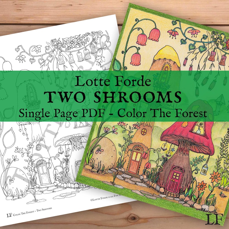 Lotte Forde Color the Forest Coloring Book Page 13 - Two Shrooms - PDF ...