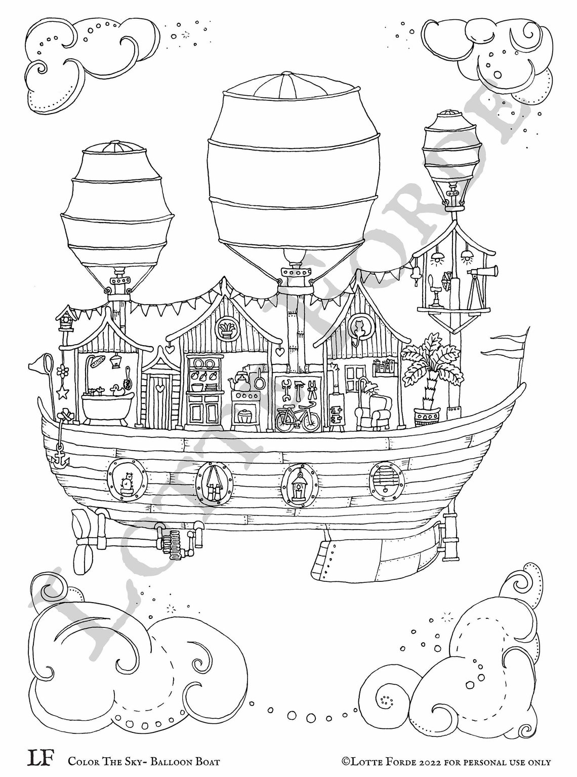 Lotte Forde Color the Sky Coloring Book Page 57 - Balloon Boat - PDF ...