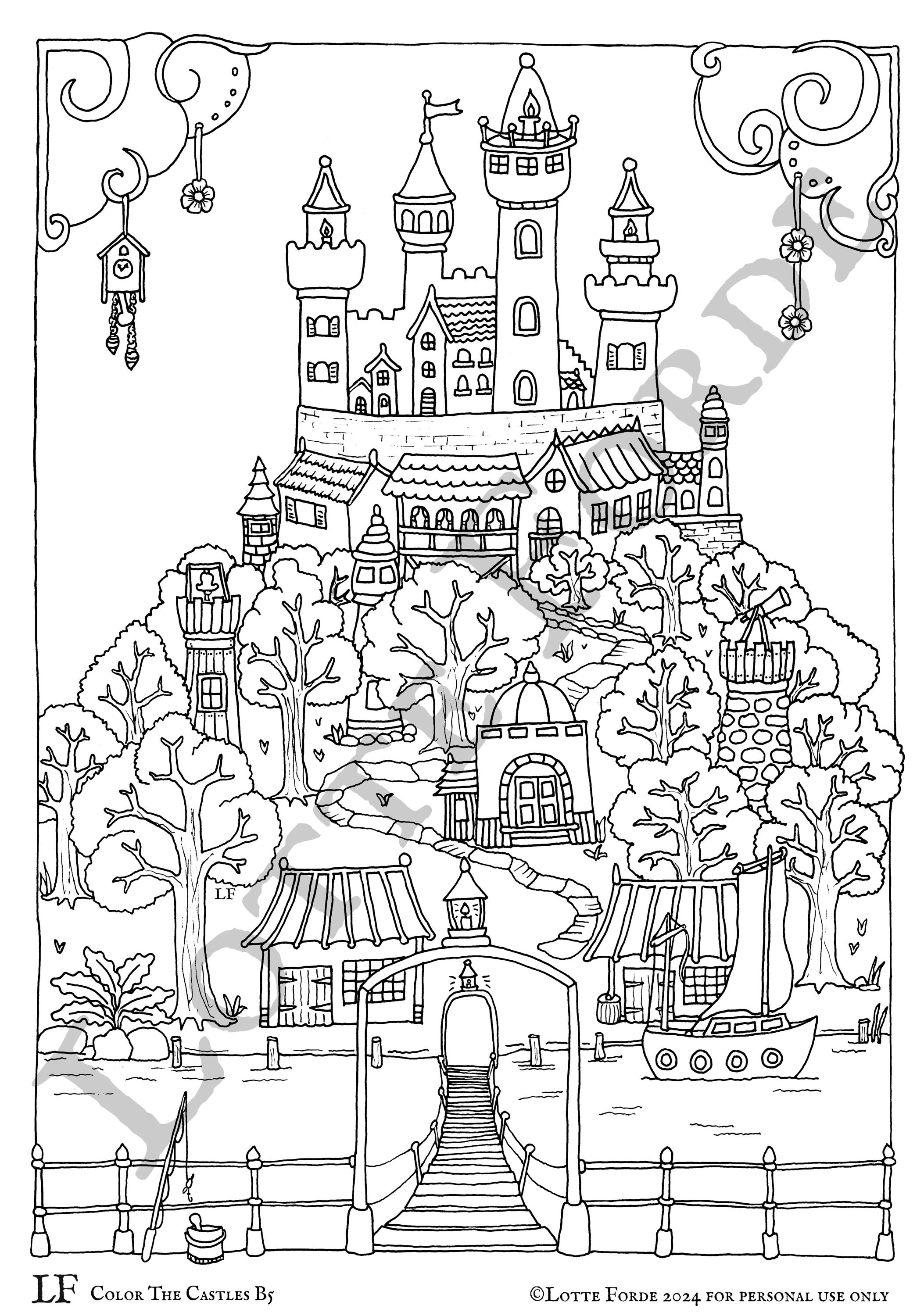 Lotte Forde - Color the Castles Coloring Book - 5 Page PDF Bundle 5 - Etsy