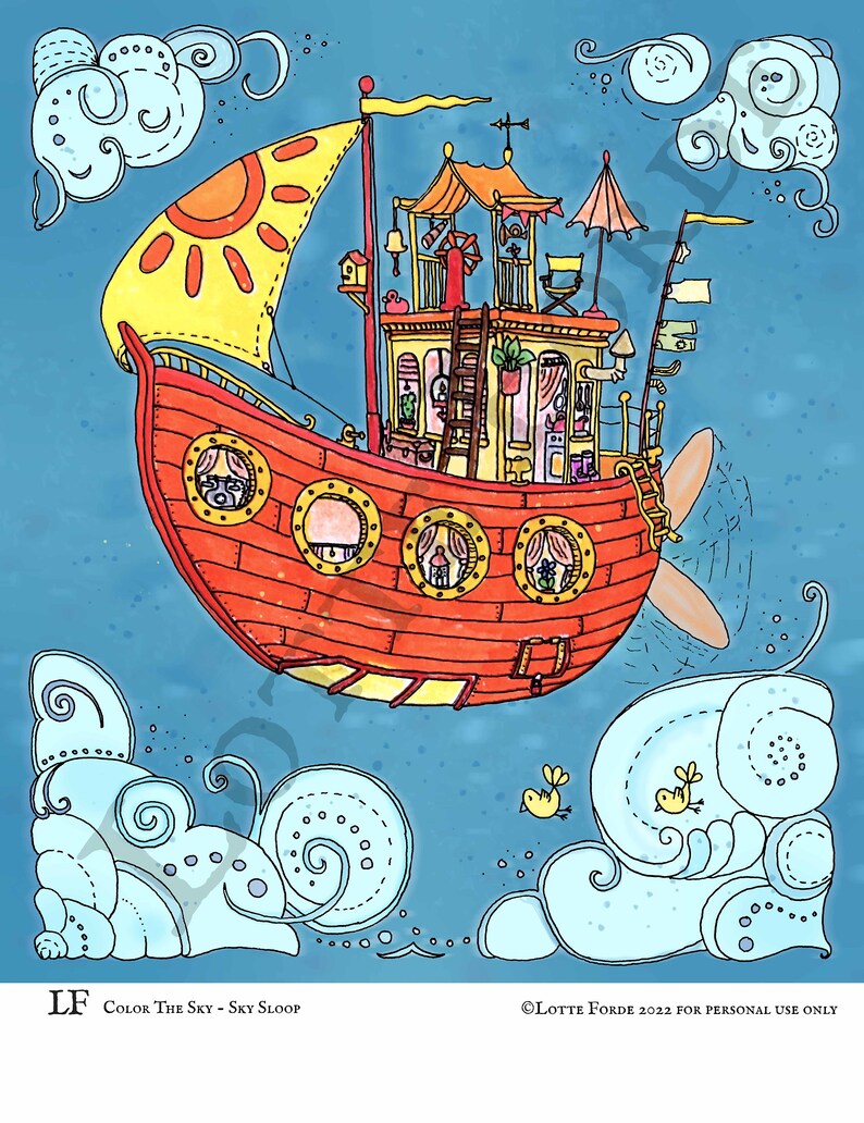 Lotte Forde Color the Sky Coloring Book Page 13 Sky Sloop - Etsy