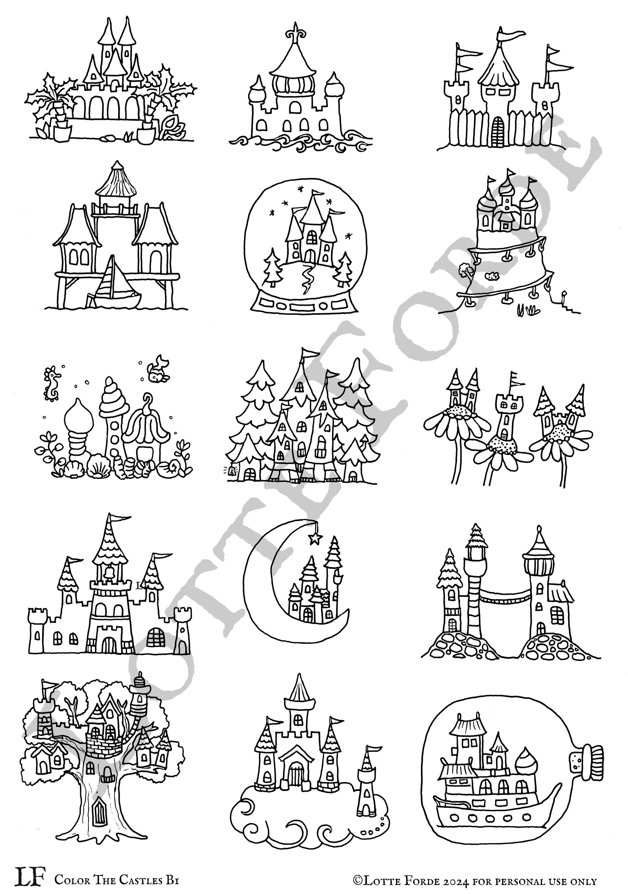 Lotte Forde Color the Castles Coloring Book 5 Page PDF Bundle 1 - Etsy UK
