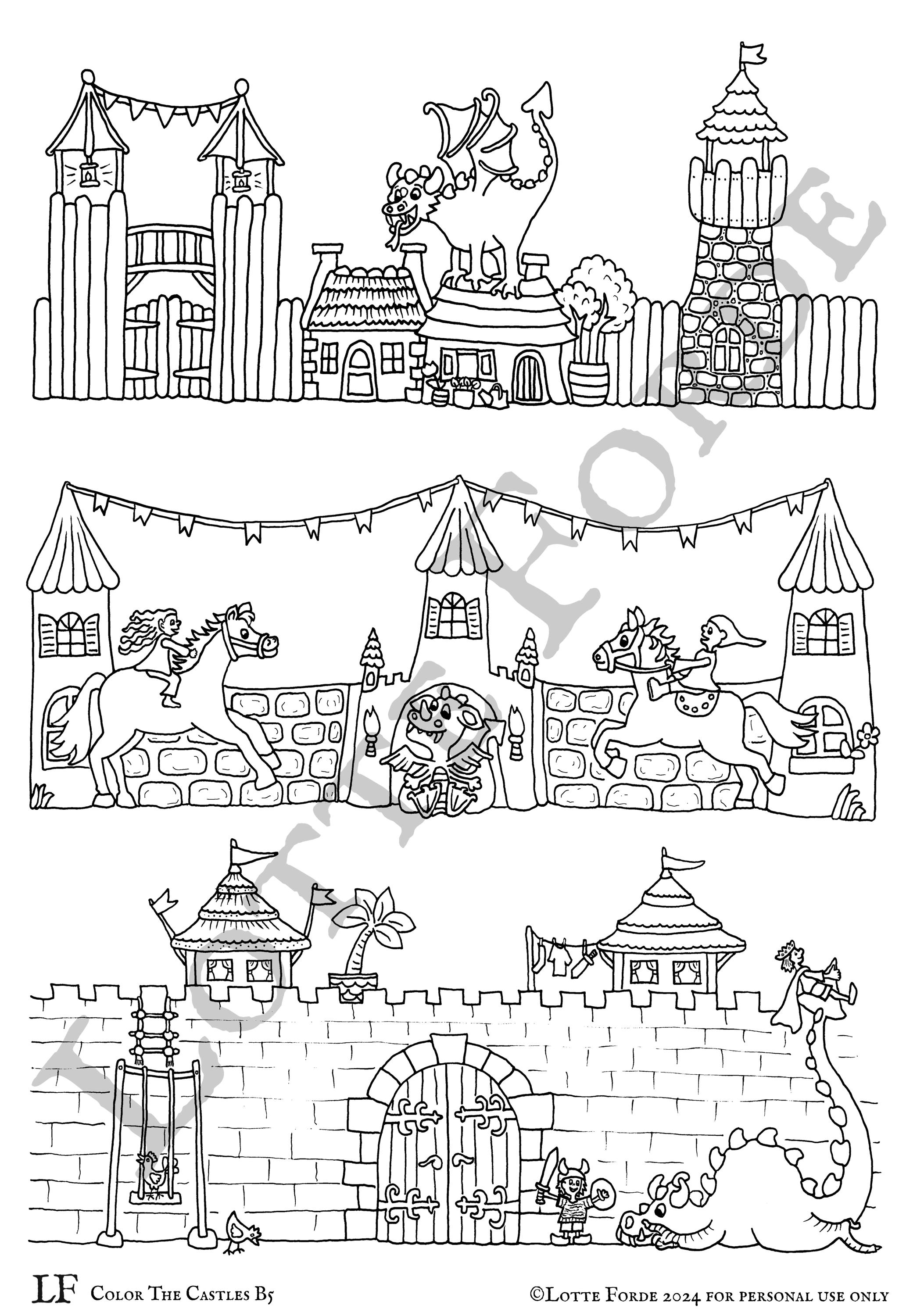Lotte Forde - Color the Castles Coloring Book - 5 Page PDF Bundle 5 - Etsy