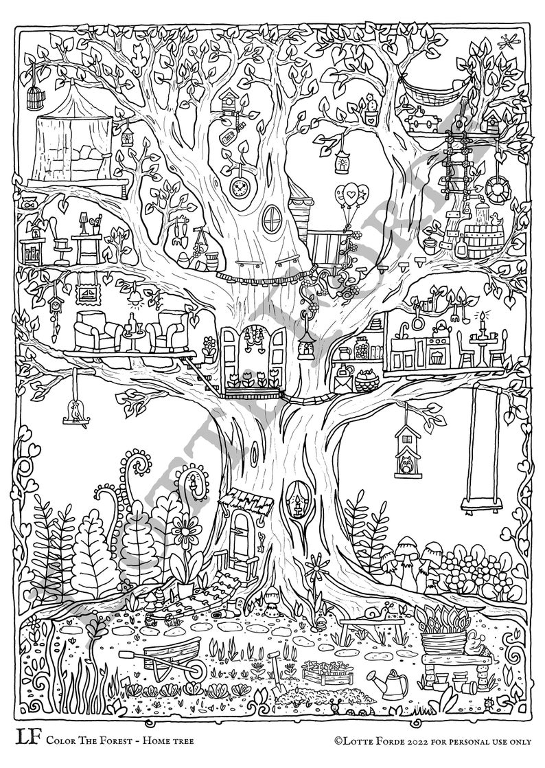 Lotte Forde Color the Forest Coloring Book Page 49 - Home Tree - PDF ...