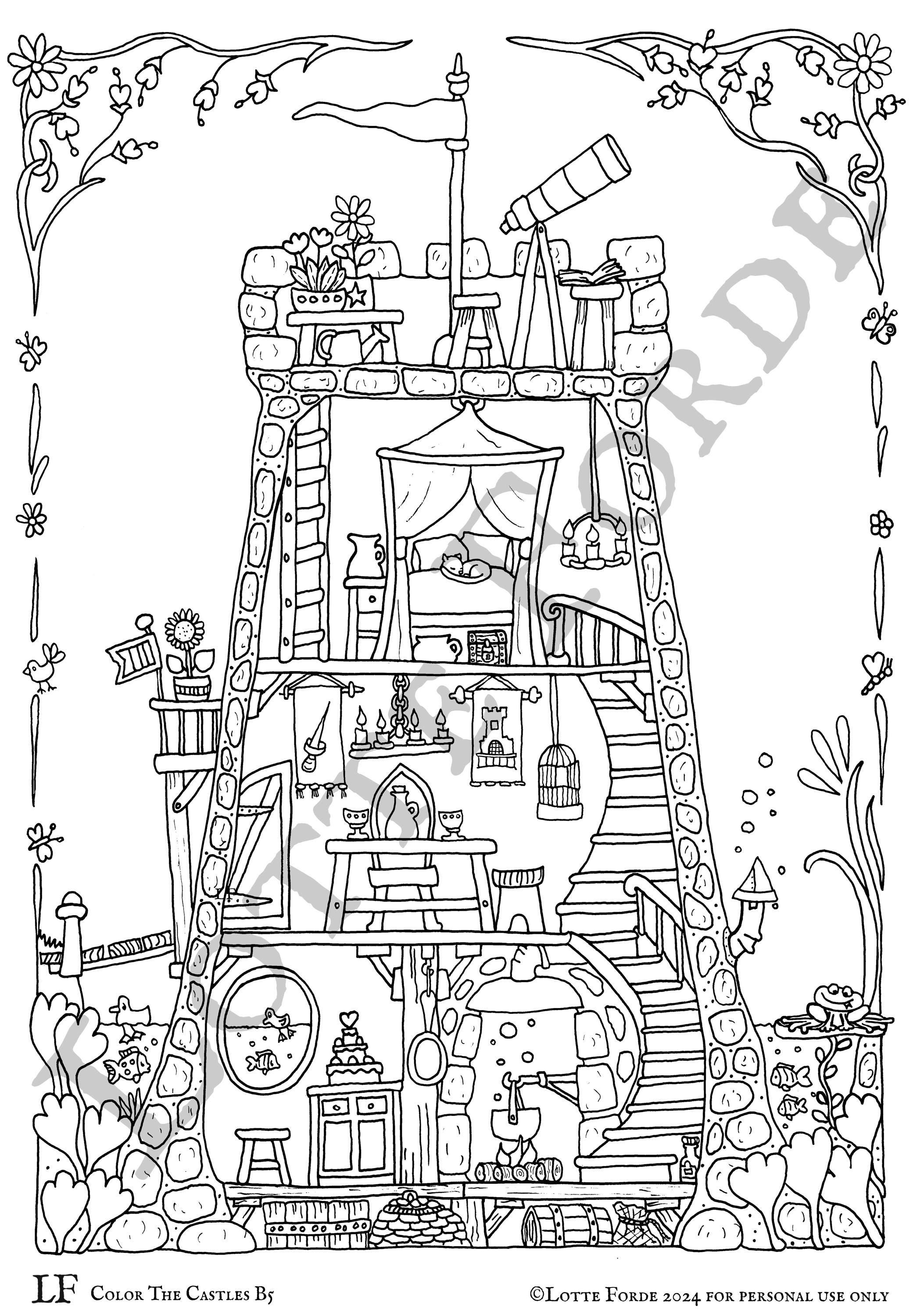 Lotte Forde - Color the Castles Coloring Book - 5 Page PDF Bundle 5 - Etsy