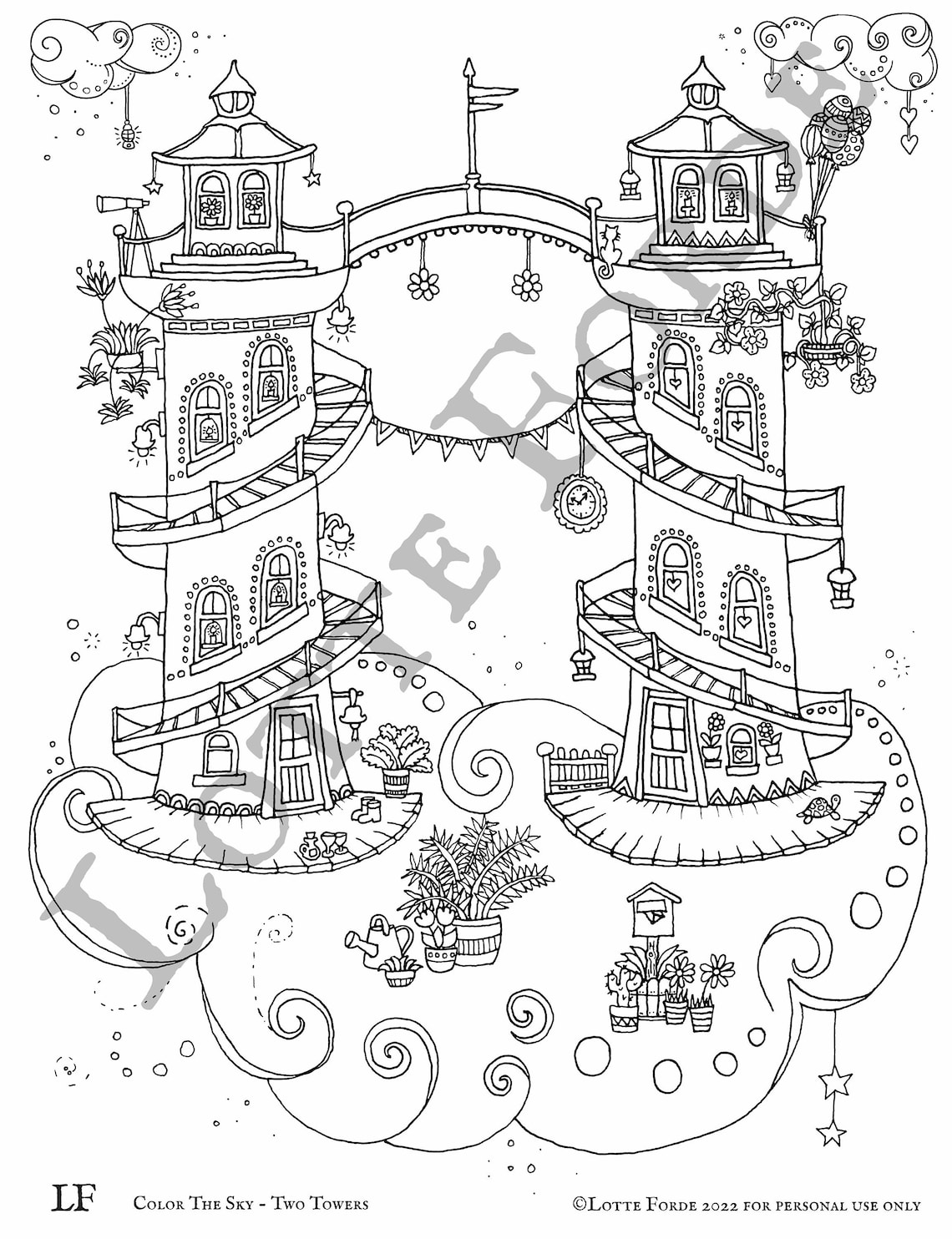 Lotte Forde Color the Sky Coloring Book Page 47 - Two Towers - PDF ...