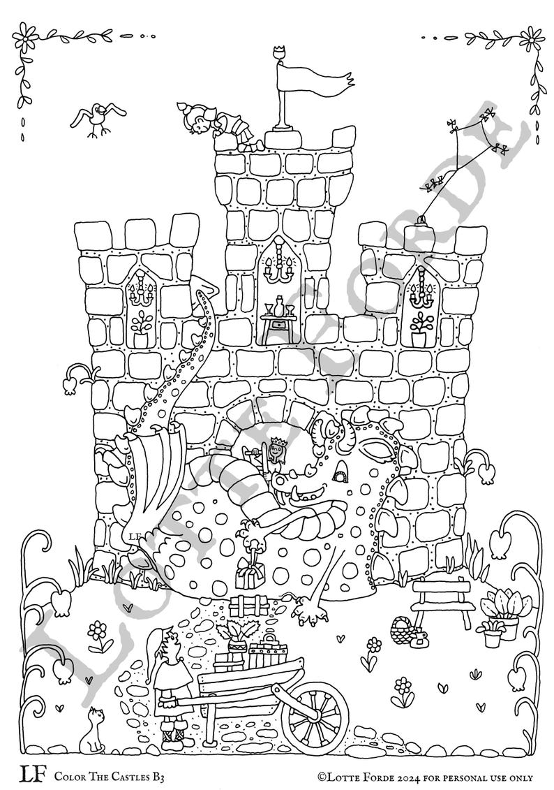 Lotte Forde - Color the Castles Coloring Book - 5 Page PDF Bundle 3 - Etsy
