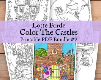 Lotte Forde - Color the Castles Coloring Book - 5 Page PDF Bundle 1 - Etsy