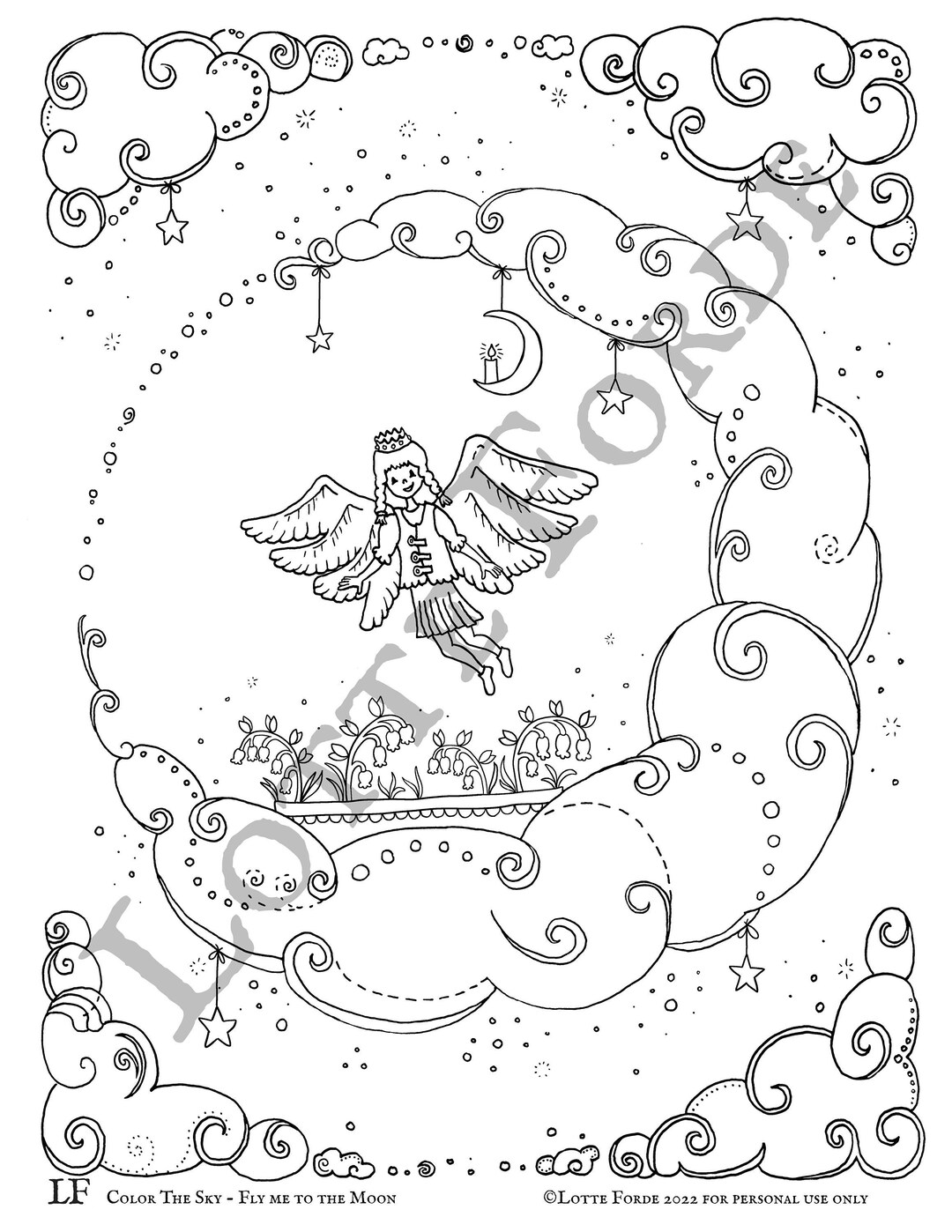 Lotte Forde Color the Sky Coloring Book Page 67 Fly Me to the Moon PDF ...
