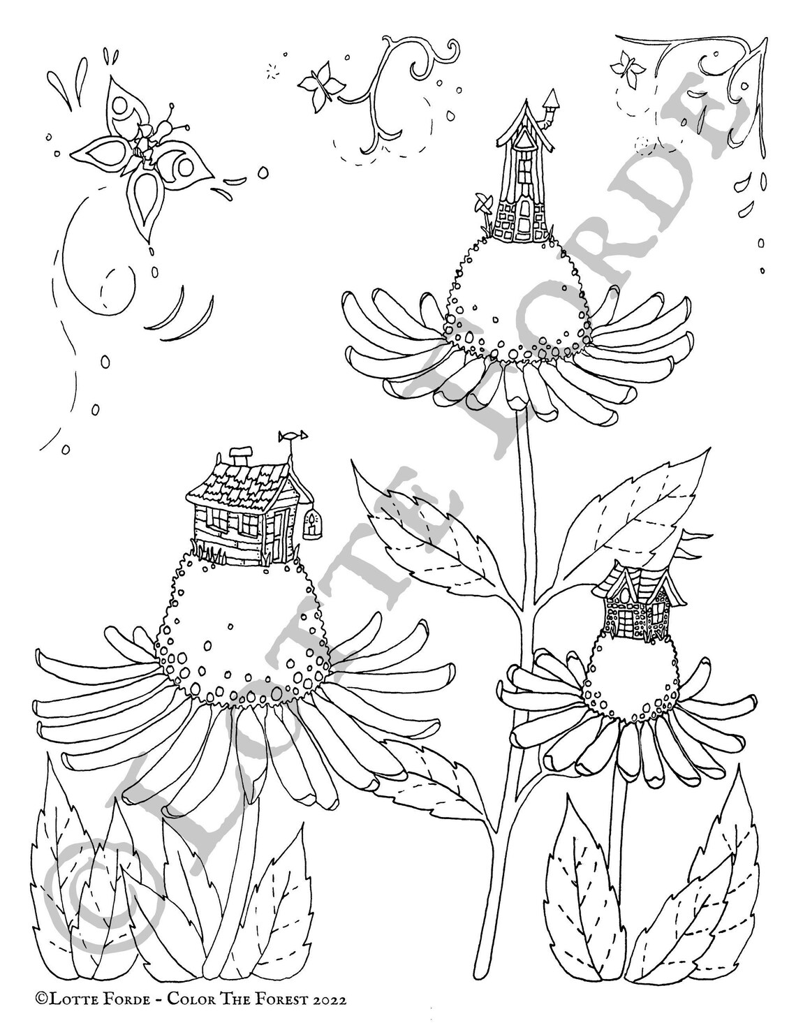 Lotte Forde Color the Forest Coloring Book Page 17 Echinacea - Etsy