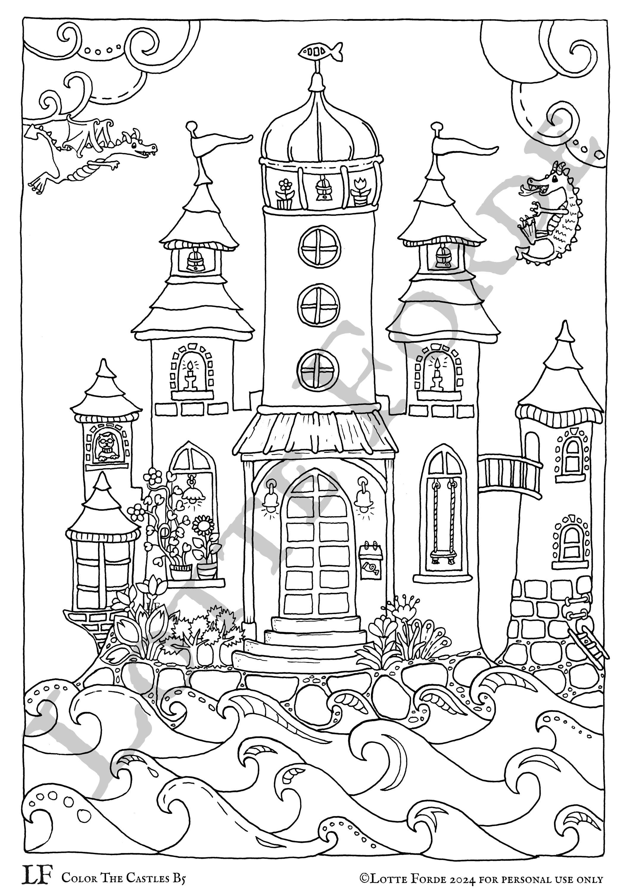 Lotte Forde - Color the Castles Coloring Book - 5 Page PDF Bundle 5 - Etsy