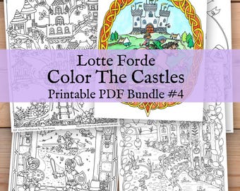Lotte Forde - Color the Castles Coloring Book - 5 Page PDF Bundle 1 - Etsy