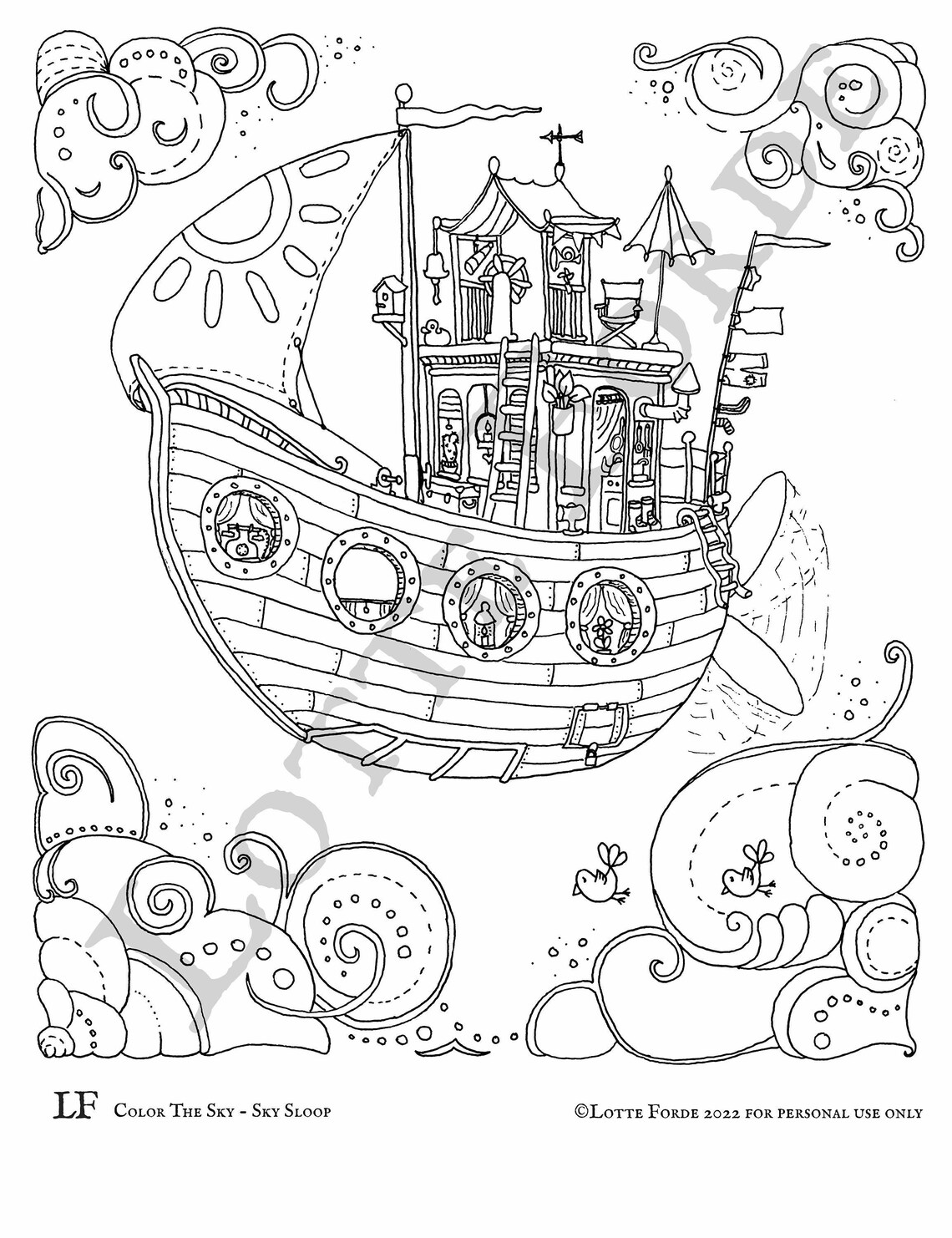 Lotte Forde Color the Sky Coloring Book Page 13 - Sky Sloop - PDF ...