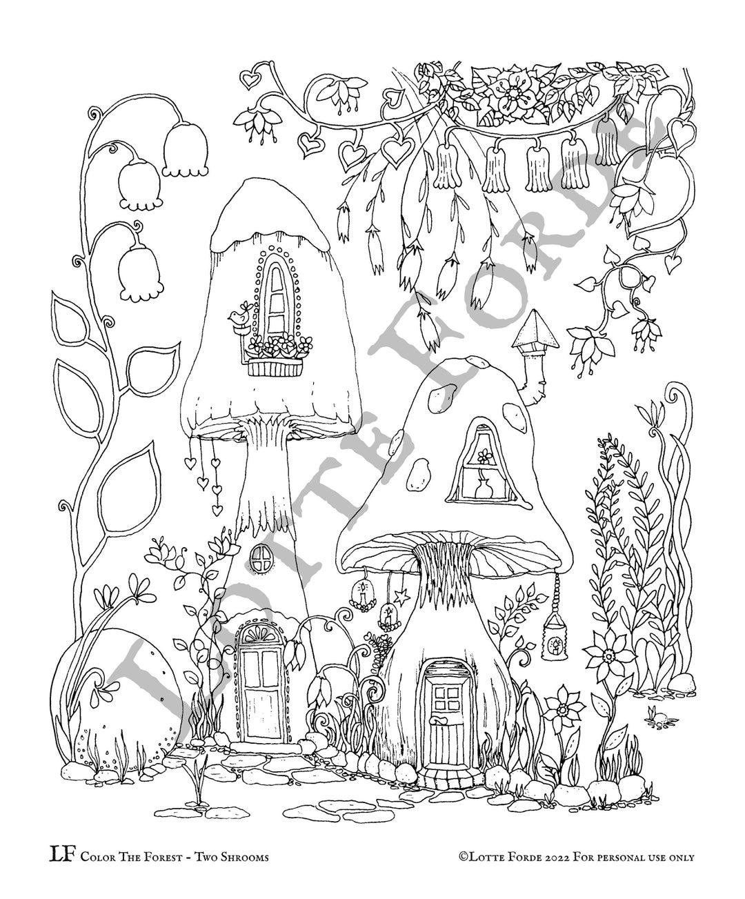 Lotte Forde Color the Forest Coloring Book Page 13 Two Shrooms PDF ...