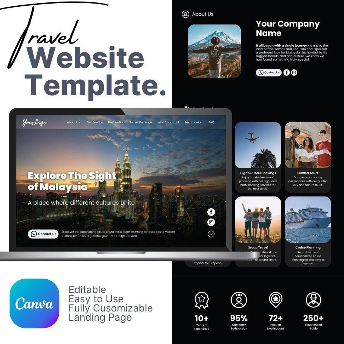 Travel Agent Website Template, Canva Travel Website Template, Travel ...