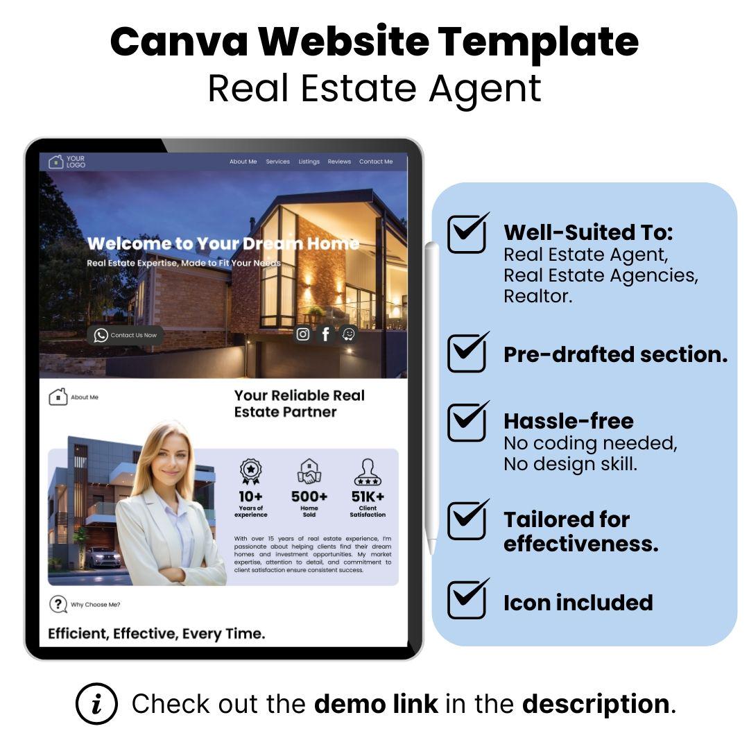 Canva Real Estate Website Template, Realtor Website Design, Sales Page ...