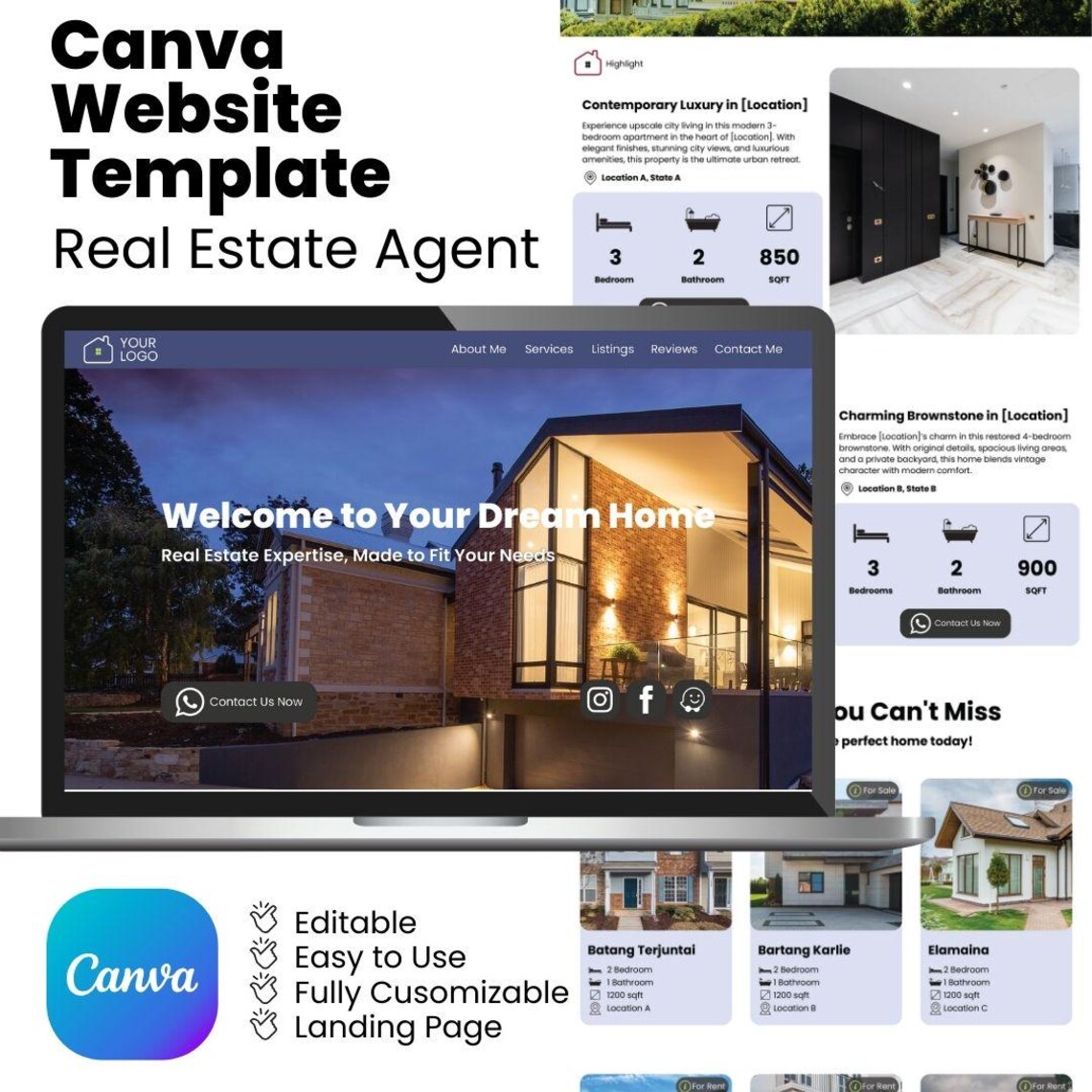 Canva Real Estate Website Template, Realtor Website Design, Sales Page ...