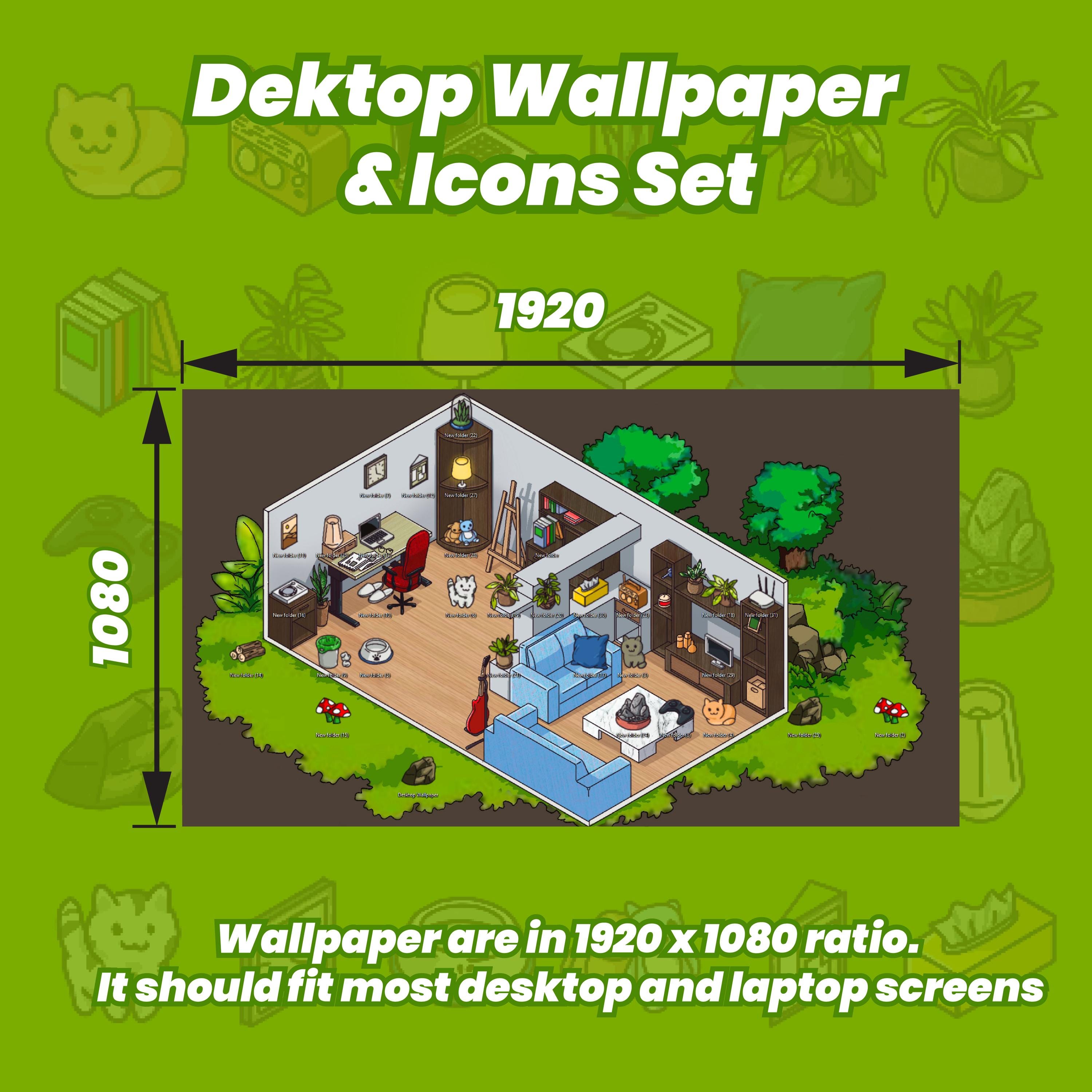 Isometric Room Window Desktop Wallpapers Set Icons Cute Theme ...