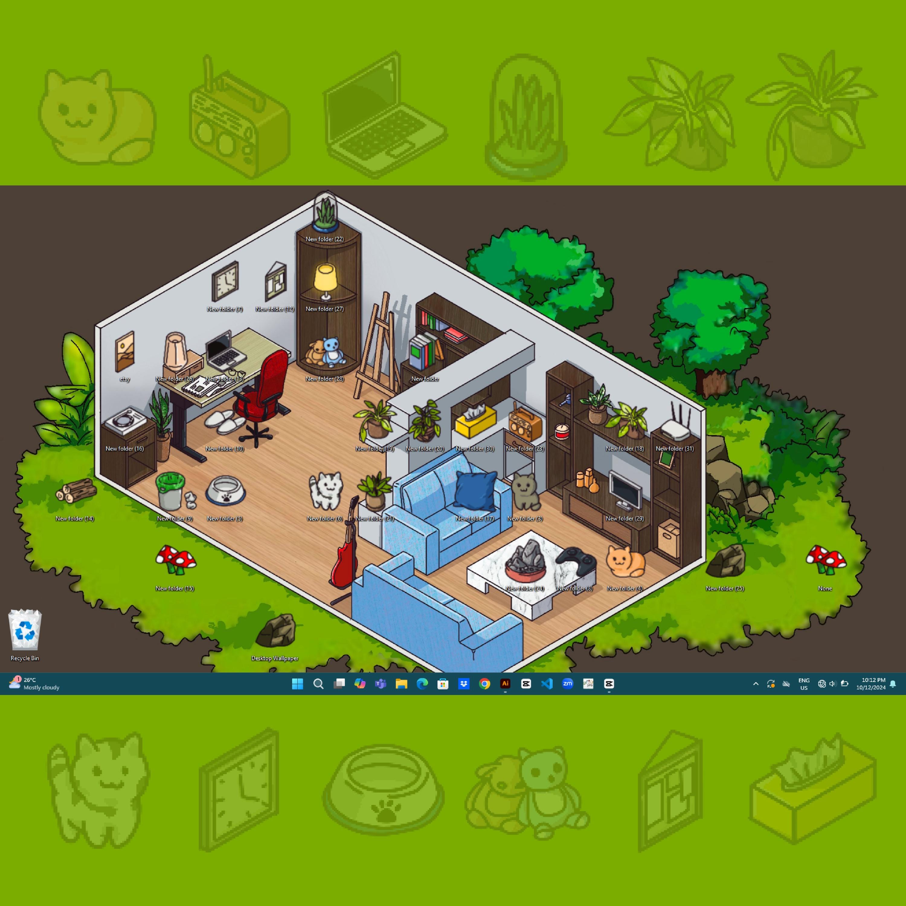 Isometric Room Window Desktop Wallpapers Set Icons Cute Theme ...