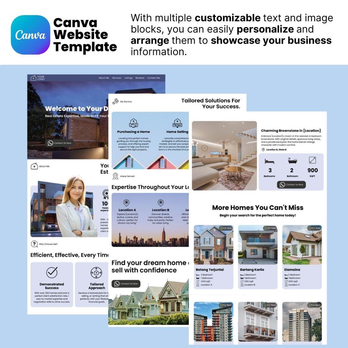 Canva Real Estate Website Template, Realtor Website Design, Sales Page ...