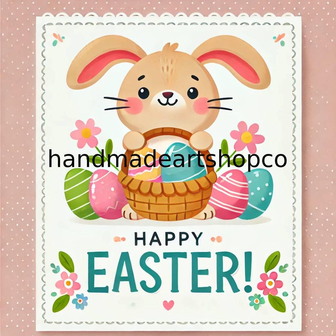 Easter Bunny Greeting Card Printable Colorful Easter Eggs "happy Easter ...