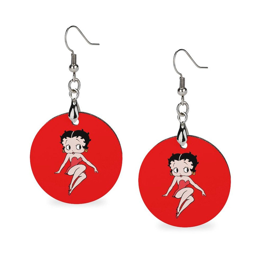 Betty Boop Wooden Earrings Lightweight Retro Fashion Jewelry Round ...