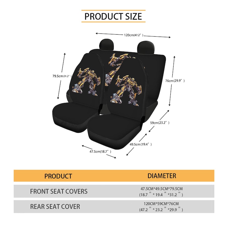 Bumblebee Car Seat Covers Full Set | Front & Rear Seat Protector ...