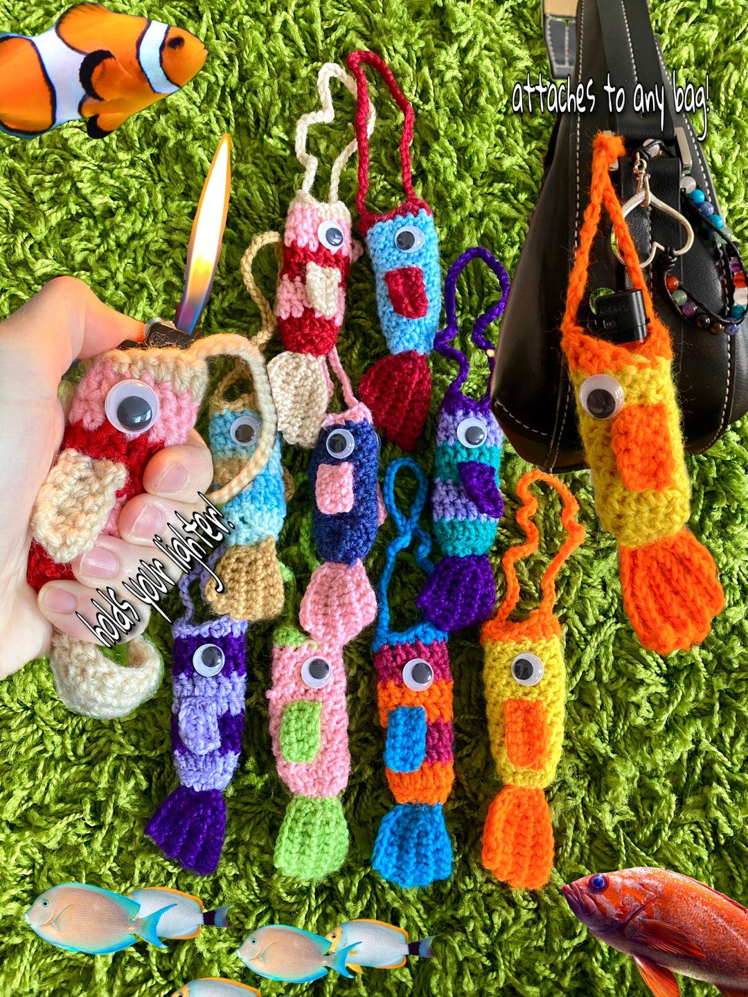 Handmade Crochet Kitsch Fish Bag Charm Chapstick Holder ALMOST SOLD OUT ...