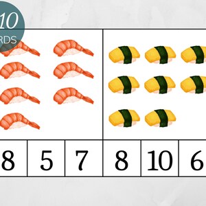 Japan Food Count and Clip Cards 1-10, Montessori Activity, Summer Math ...