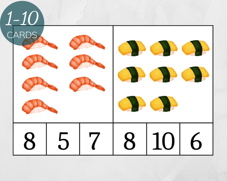 Japan Food Count and Clip Cards 1-10, Montessori Activity, Summer Math ...