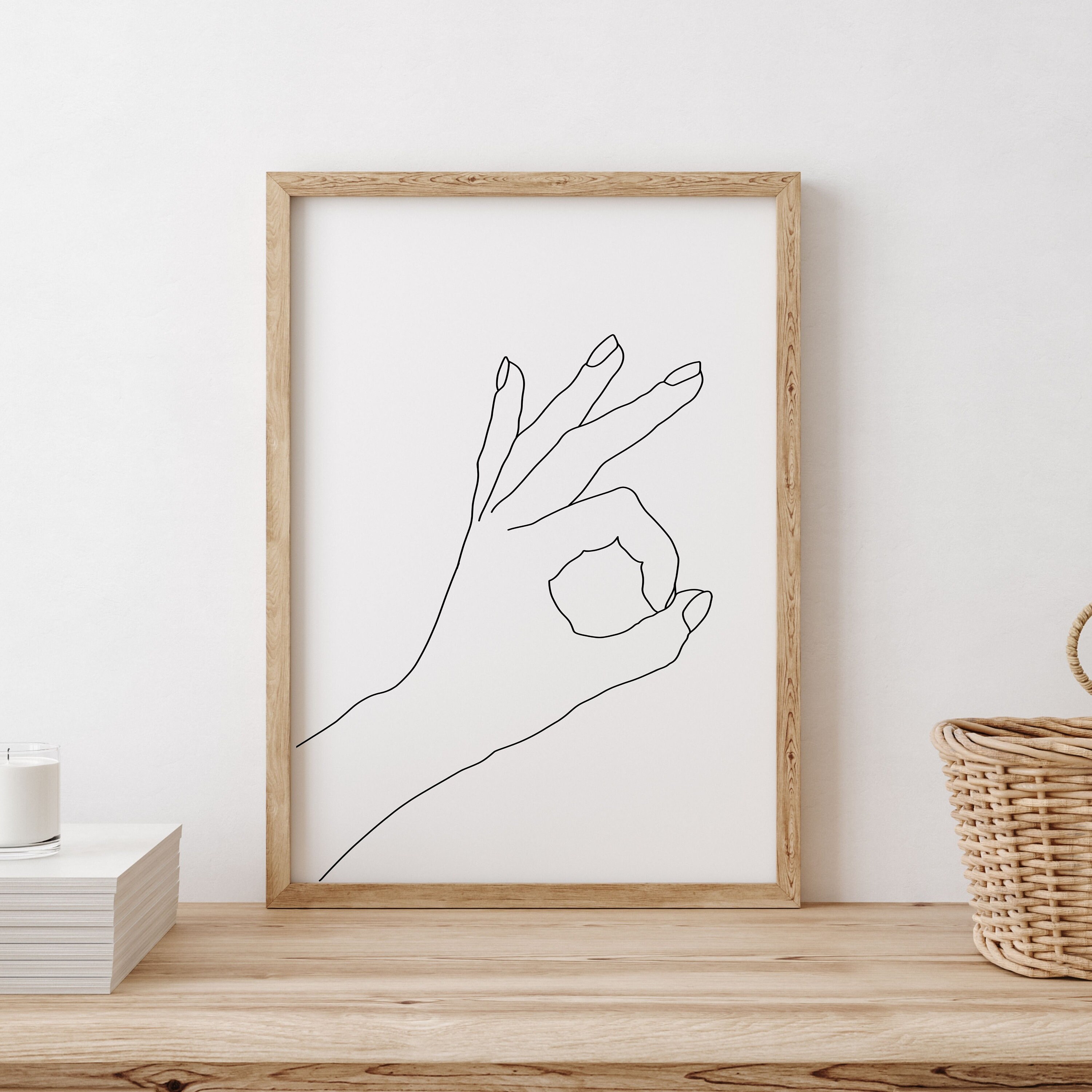 Ok Hand Line Art, Hands Gesture Art, Hands Art, Line Drawing Print ...