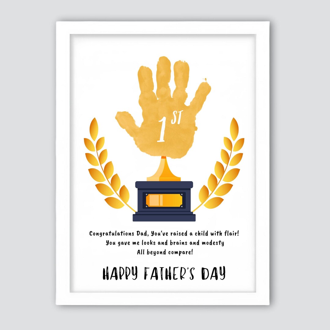 Trophy Handprint Craft, Dad No 1 Handprint, Happy Fathers Day Handprint ...