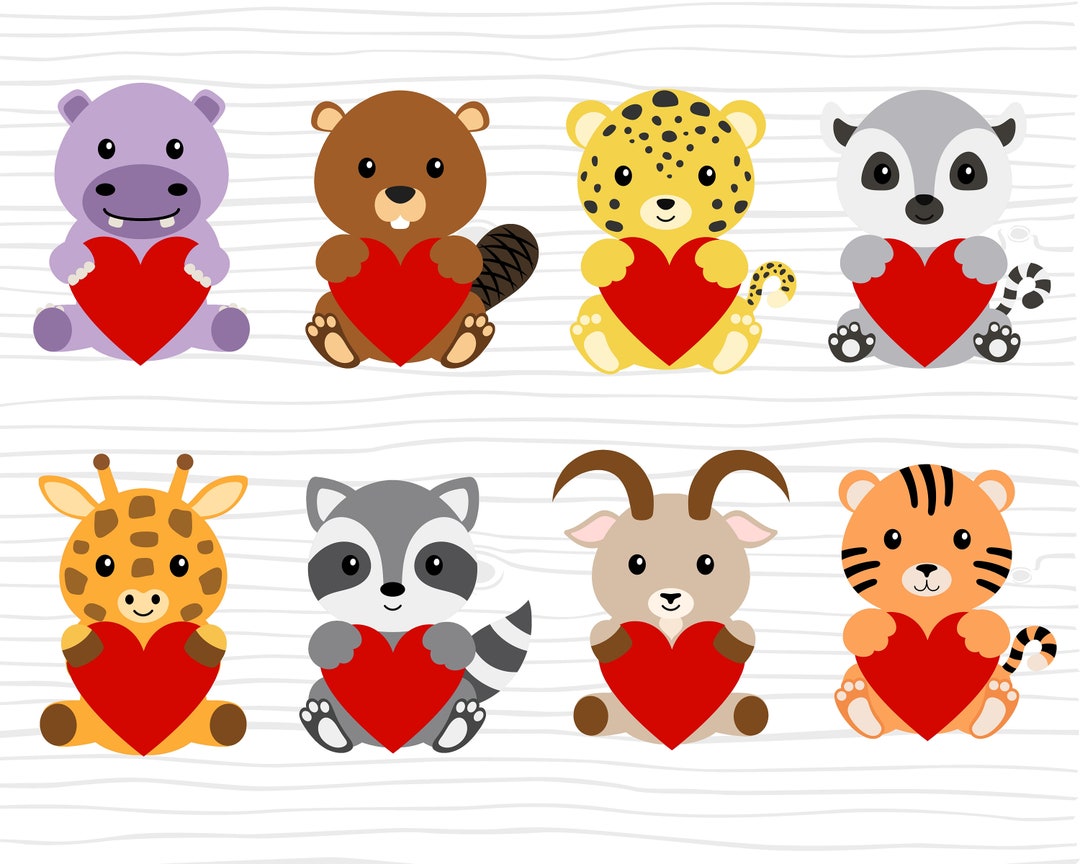 Animals With Heart SVG, Animals Svg Bundle, Hippo Beaver Cheetah Lemur ...