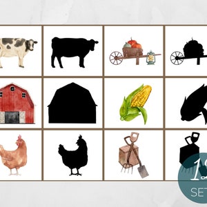 Farm Shadow Matching, Summer Items, Montessori Activity, Summer ...