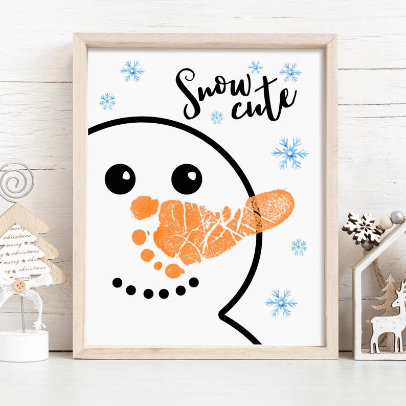 Snow Cute Snowman Craft, Snowman Nose Footprint Card, Baby Kids Toddler ...
