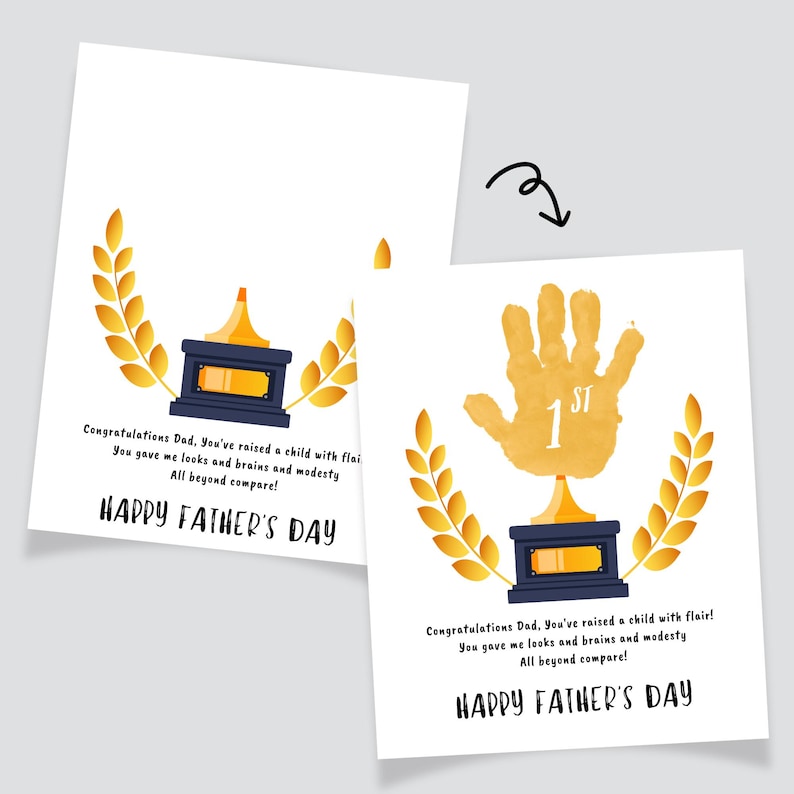 Trophy Handprint Craft, Dad No 1 Handprint, Happy Fathers Day Handprint ...