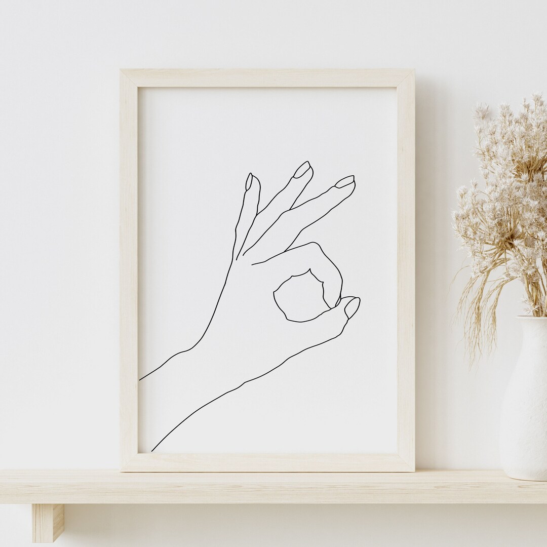 Ok Hand Line Art, Hands Gesture Art, Hands Art, Line Drawing Print ...