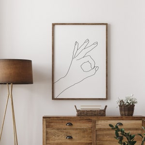 Ok Hand Line Art, Hands Gesture Art, Hands Art, Line Drawing Print ...