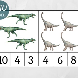 Dinosaur Count and Clip Cards 1-10, Montessori Activity, Summer Math ...