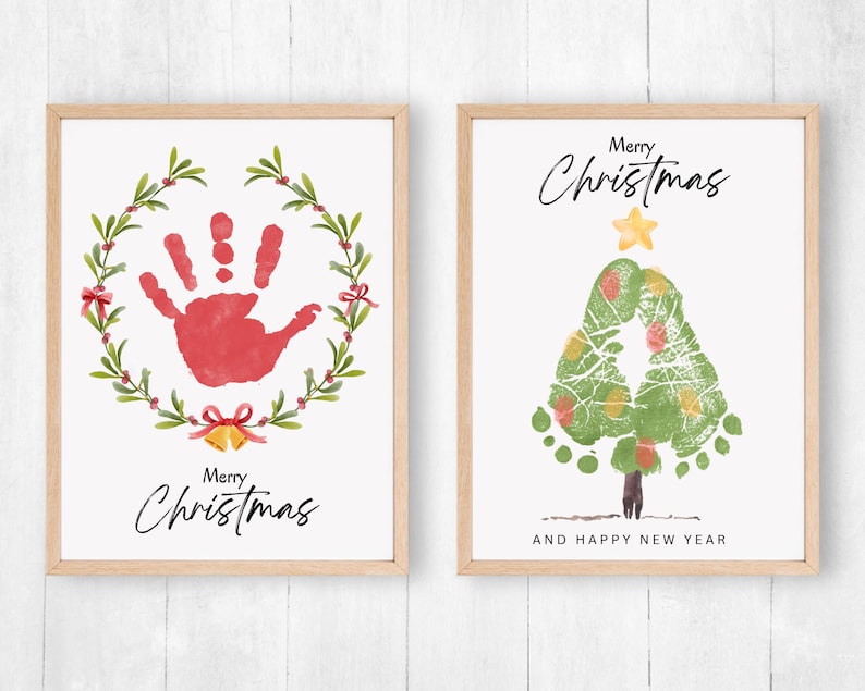 2025 Christmas Handprint Footprint Bundle, Set 9 Printable Christmas Handprint Keepsake DIY ...