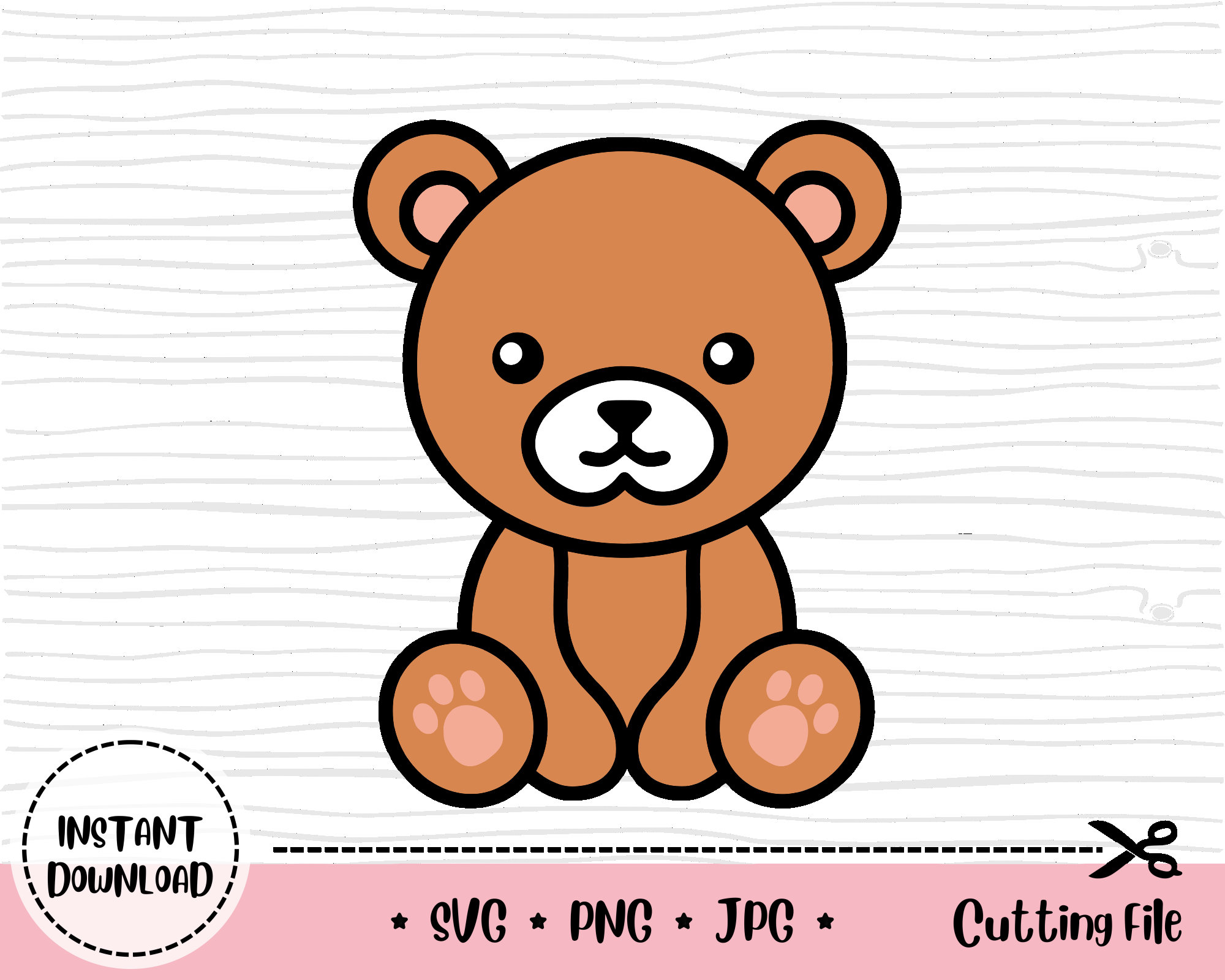 Bear SVG, Cute Sitting Bear SVG, Cut File Baby, Kawaii Animal SVG ...